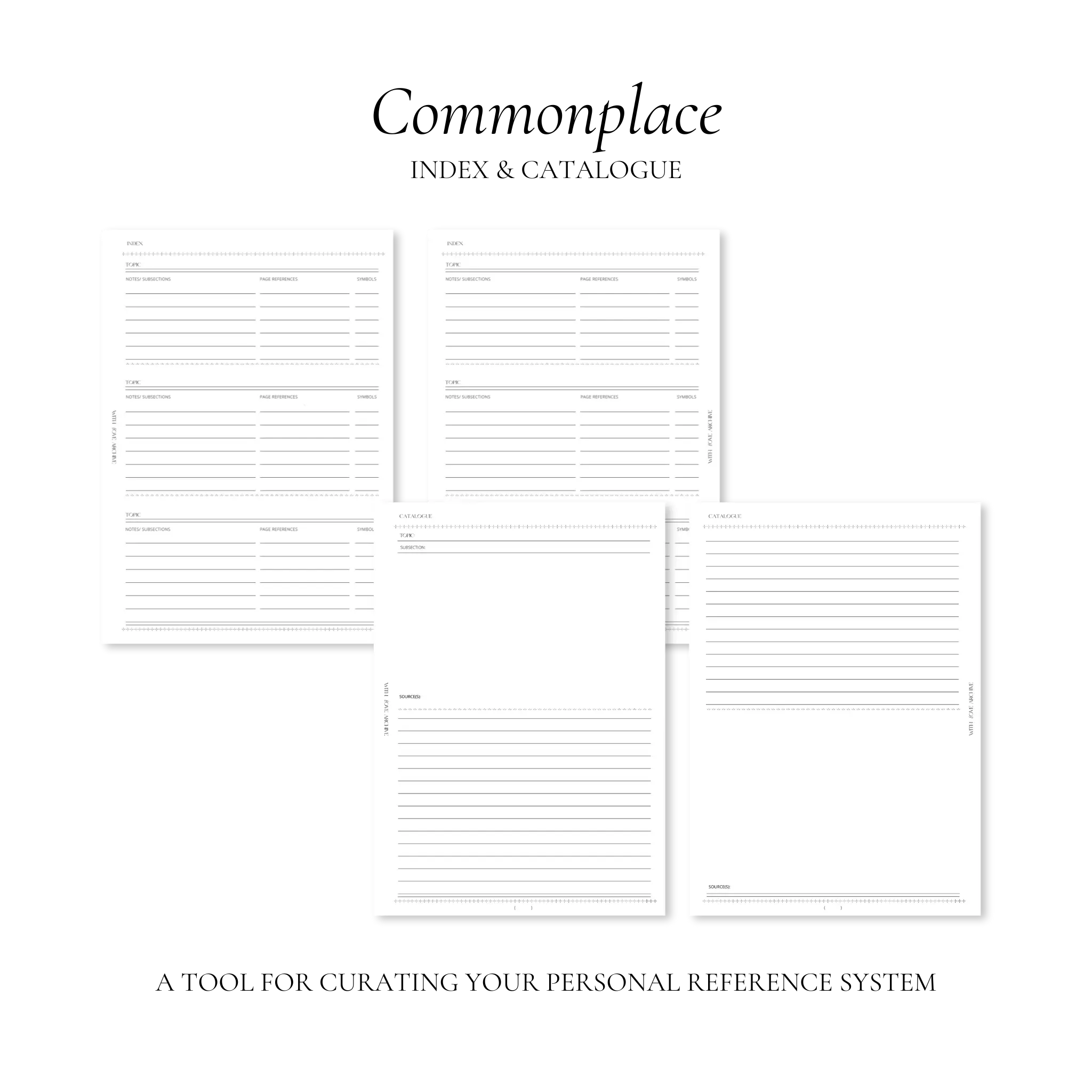 Commonplace Insert Set – A5 Index & Catalogue for Personal Archiving ...